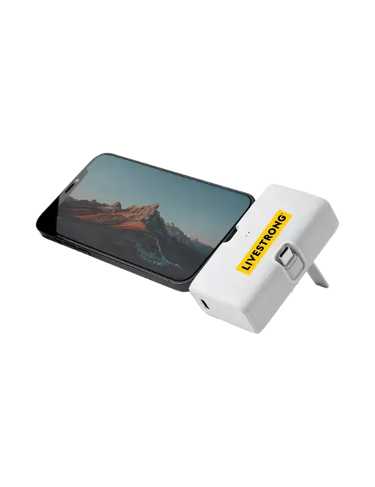 White Phone Power Bank Stand 4,500 mAh Dual Ports Type C & Lightning w ...