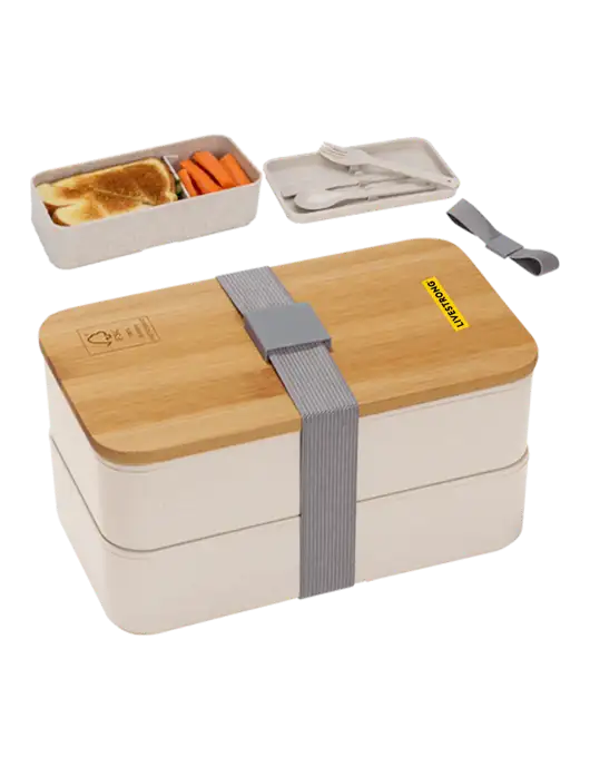 Double Decker Natural Ivory Lunch Box w/Eco-Friendly FSC Bamboo Lid ...