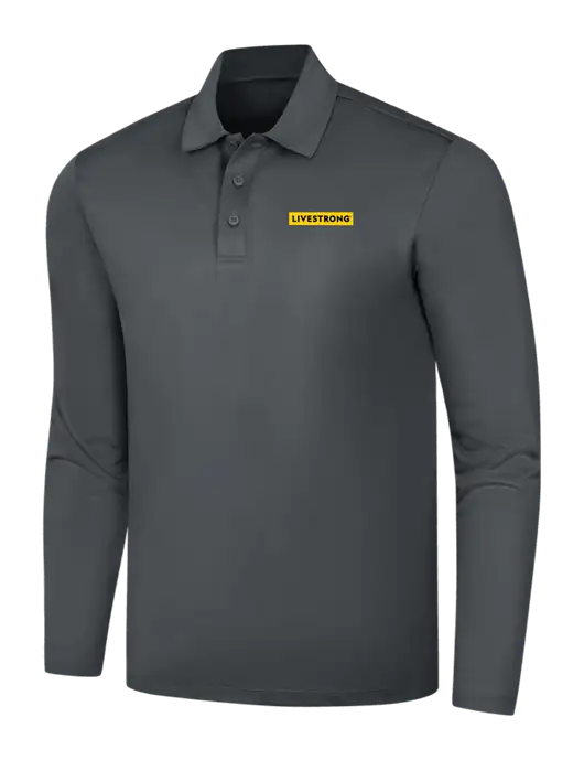 Dark Grey Silk Touch Performance Long Sleeve Polo w/LIVESTRONG Logo