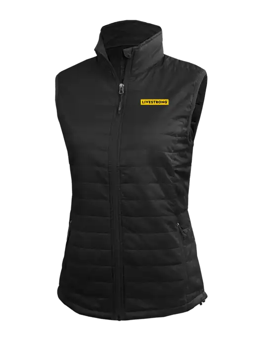 Womens Packable Black Puffy Vest w/LIVESTRONG Logo