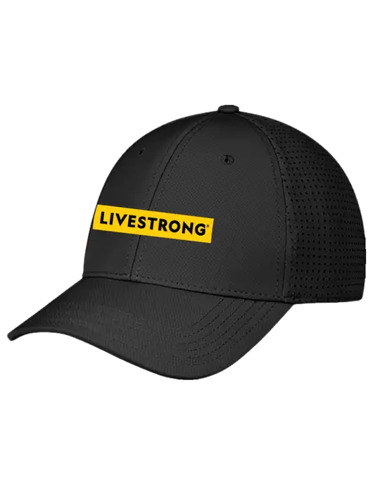 Black Performance Stretchable Cap Hook & Loop w/LIVESTRONG Logo