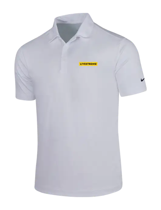 NIKE White Dri-Fit Vertical Mesh Polo w/LIVESTRONG Logo