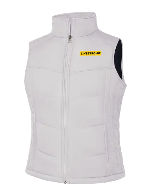 Womens White/Dark Slate Puffy Vest w/LIVESTRONG Logo