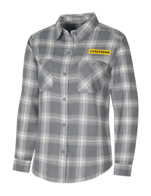 Womens Medium Grey/Cream Plaid Flannel Shirt w/LIVESTRONG Logo